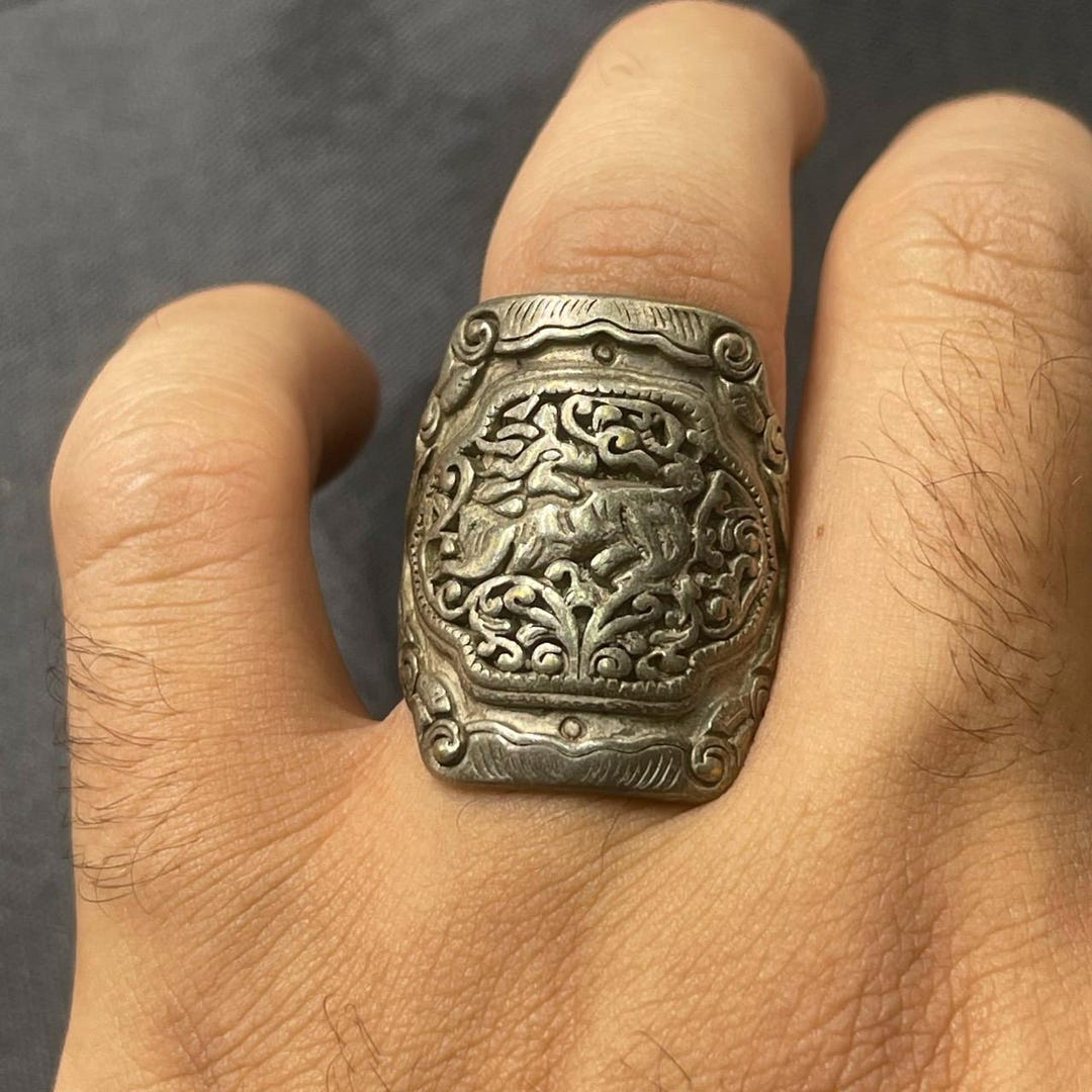 Antique Tibetan Bronze Deer Ring: Intaglio Engravings - Etsy