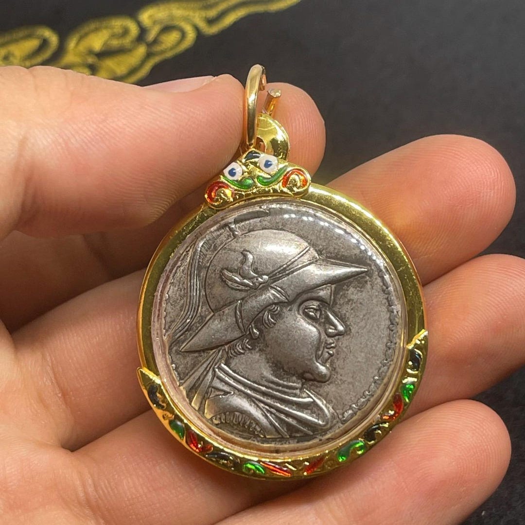 Ancient Greek Bactrian Bronze Coin Pendant - Gold Gilded Bezel - Etsy