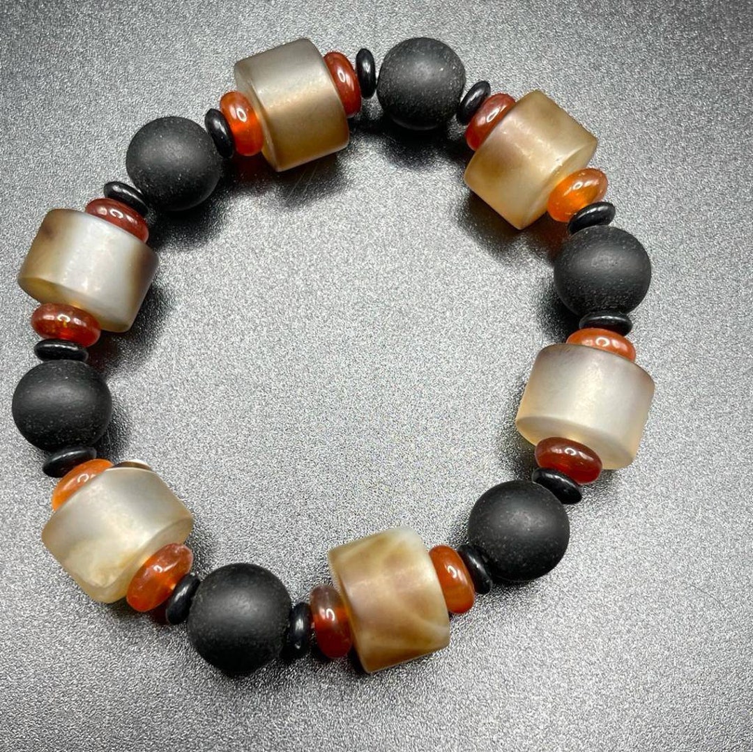 Ancient Agate & Onyx Stone Bead Bracelet - Etsy