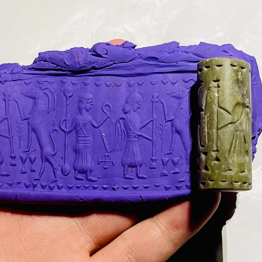 Ancient Sumerian Cylinder Seal Stamp Bead Jasper Stone Babylon Intaglio ...