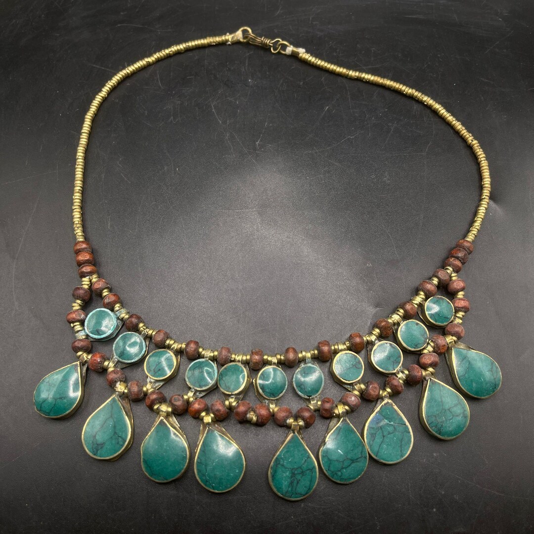 Afghanistan Vintage Kuchi Style Malachite Stones Inserts Old Brass ...