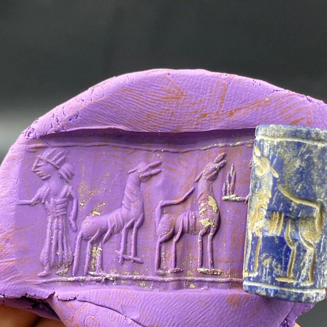 Circa 250BC Near Eastern Old Lapis Lazuli Stone Cylinder Seal Stamp ...