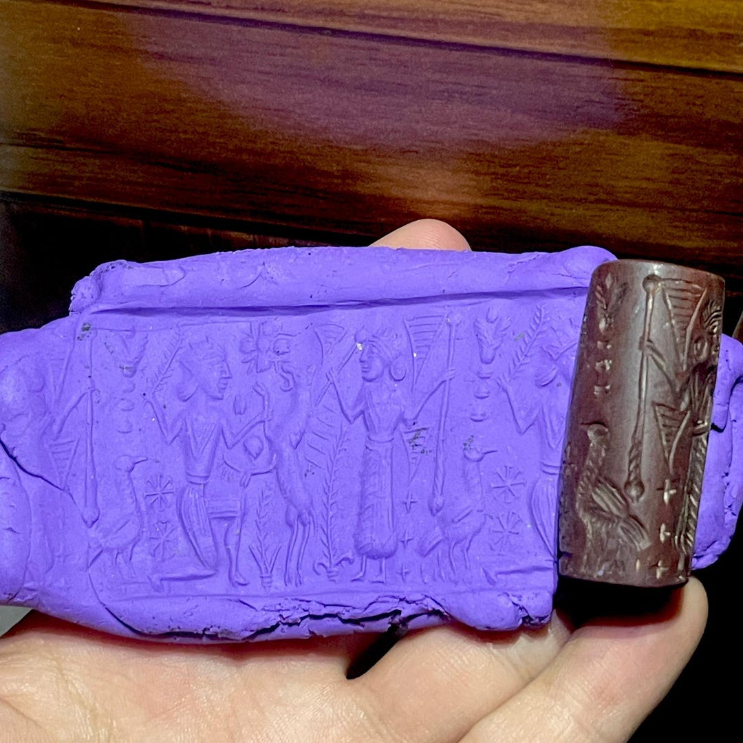 Ancient Sumerian Cylinder Seal Stamp Bead Jasper Stone Babylon Intaglio ...