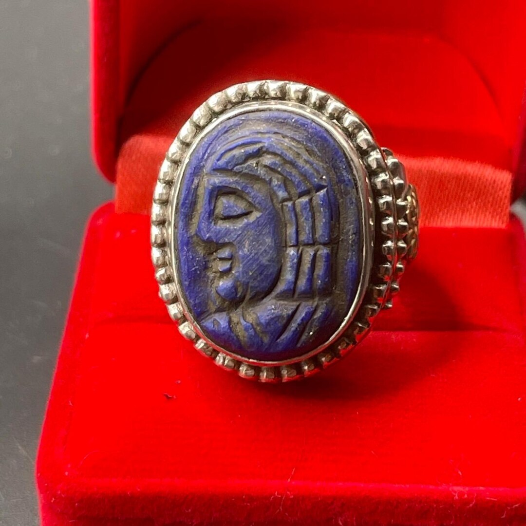 Ancient Roman Lapis Lazuli King Face Carved Stone Solid Silver Ring - Etsy