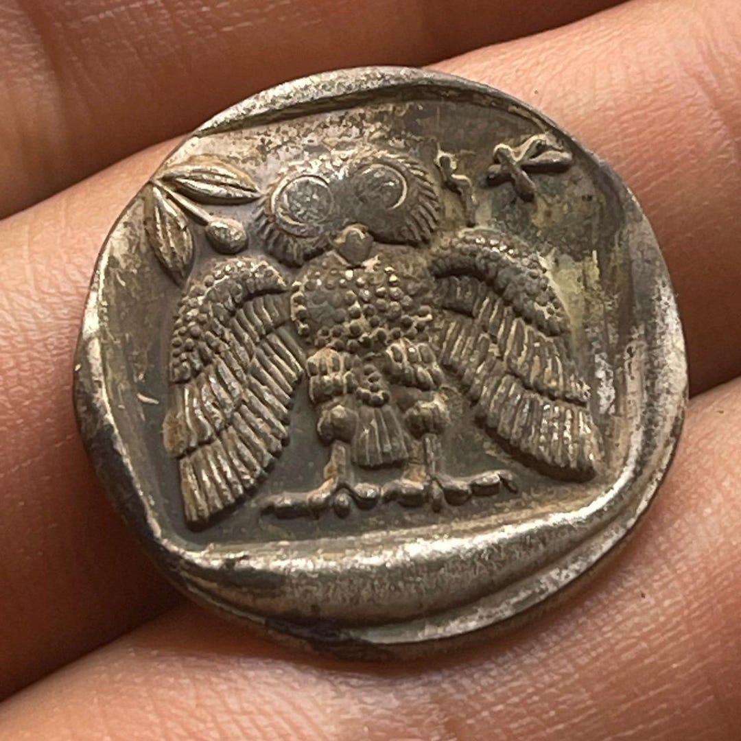 Unique Ancient Greek Attica Atthena Owl Antique Bronze Tetradrachm Coin ...