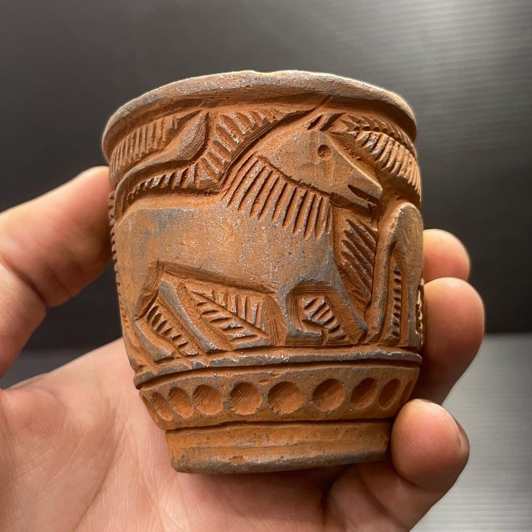 Genuine Ancient Near Eastern Chlorite Stone Carved Cup/vase With Scene ...