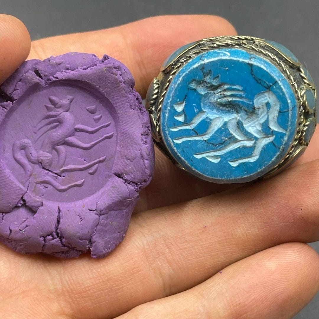 Antique Brass Intaglio Ring: Middle Eastern Turquoise Seal Stamp - Etsy