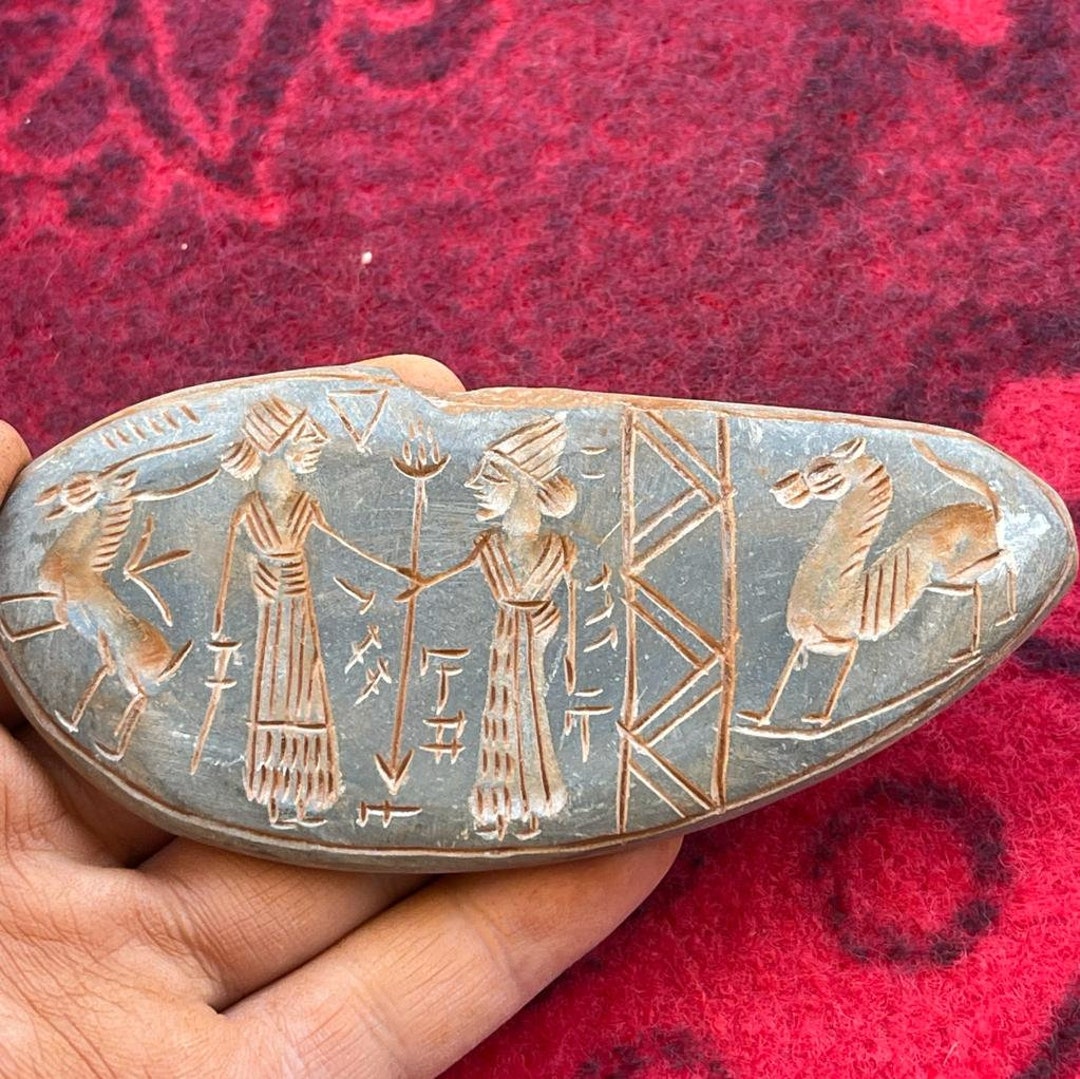 Ancient Middle Eastern Stone Tile Relief: Kings and Animals Engraving ...