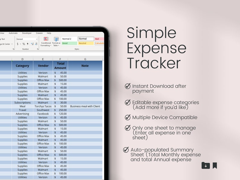 Small Business Expense Tracker Excel Spreadsheet - Etsy