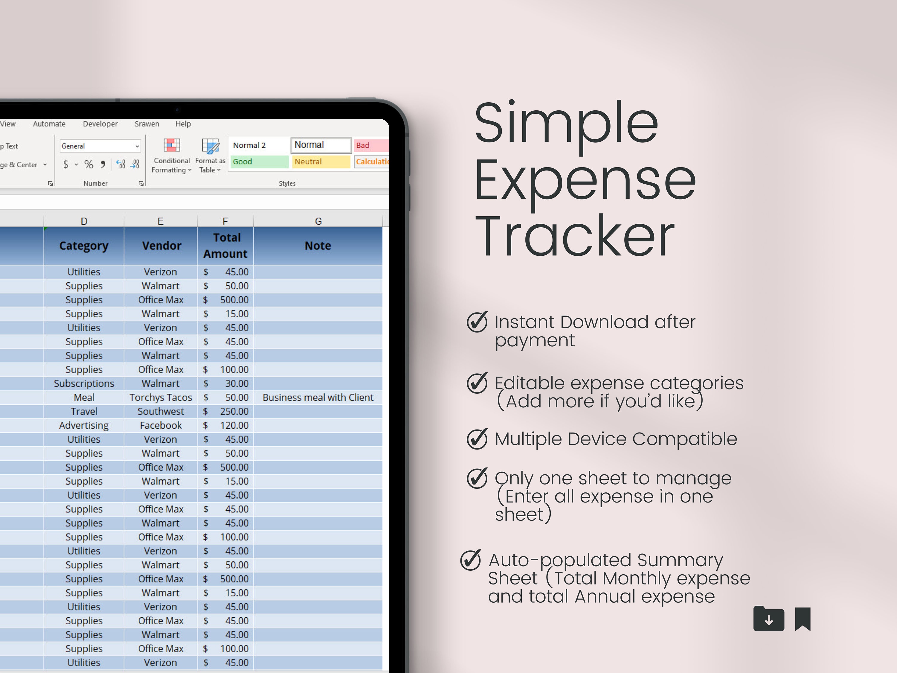 Business Expense Tracker Excel Monthly Expense Tracker Small Business ...