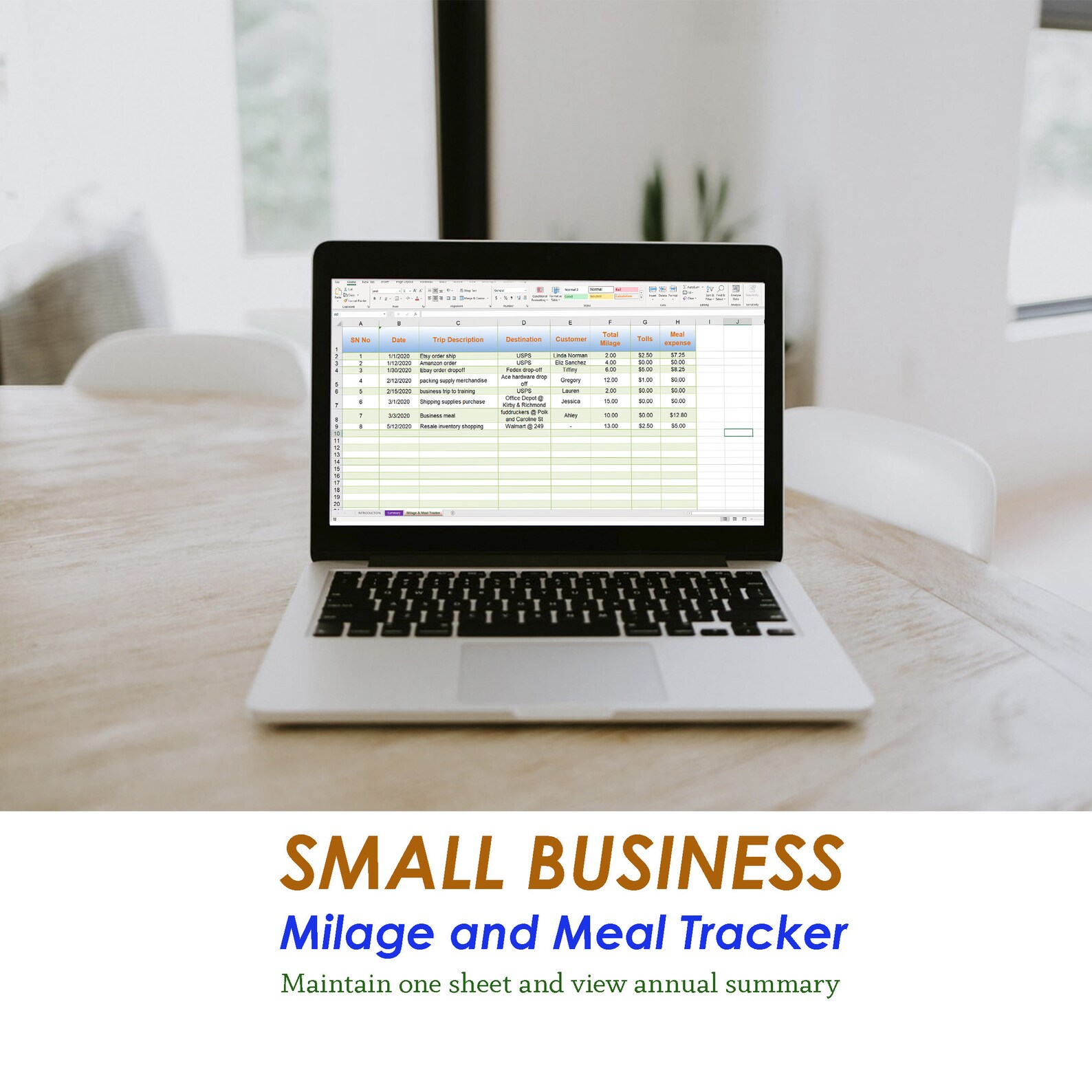 Small Business Car Mileage Tracker Excel Template | Expense Tracker - Etsy