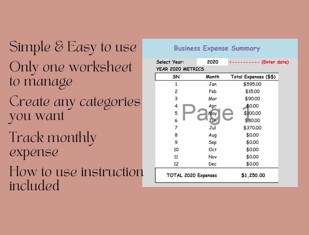 Business Expense Tracker Excel Spreadsheet for Small Business - Etsy