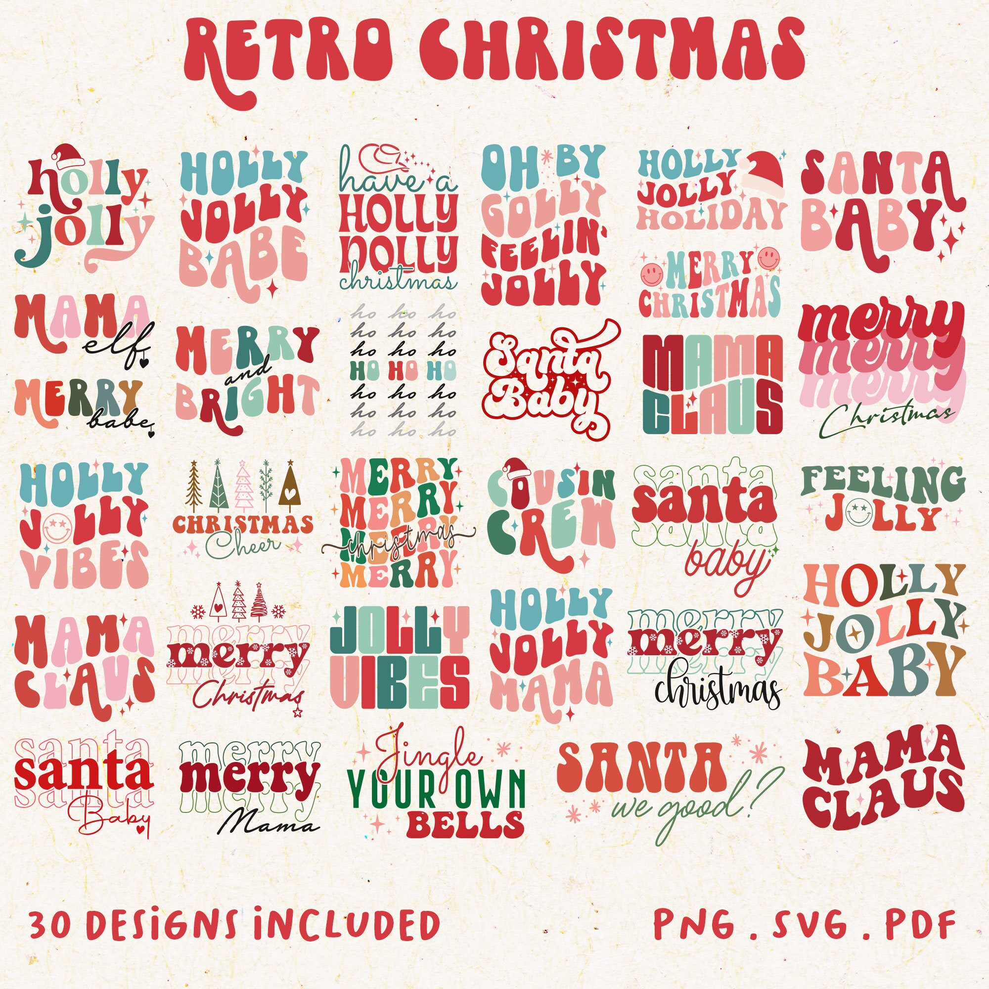 Retro Christmas SVG Bundle, Christmas Svg, Christmas Words Svg, Groovy ...