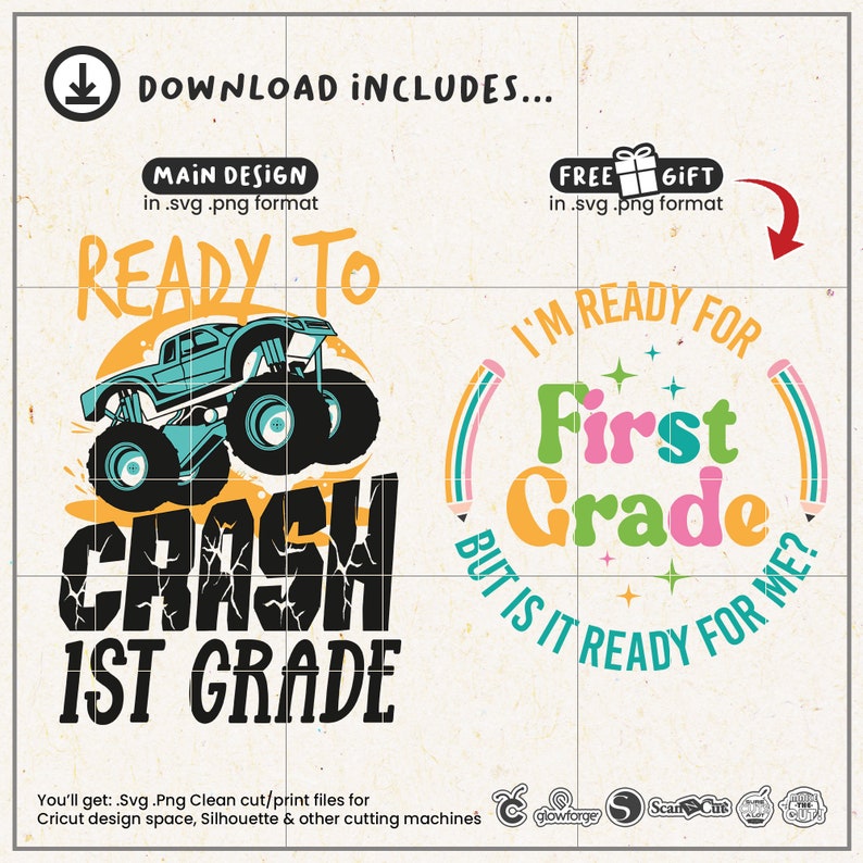 Ready to Crash First Grade Svg Png, Monster Truck Png, Boys Back to ...