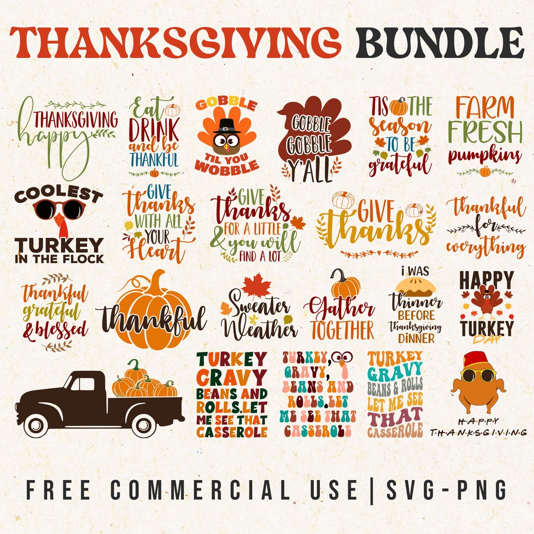Thanksgiving Bundle SVG, Pumpkin Svg, Fall Svg, Turkey Svg, Thankful ...