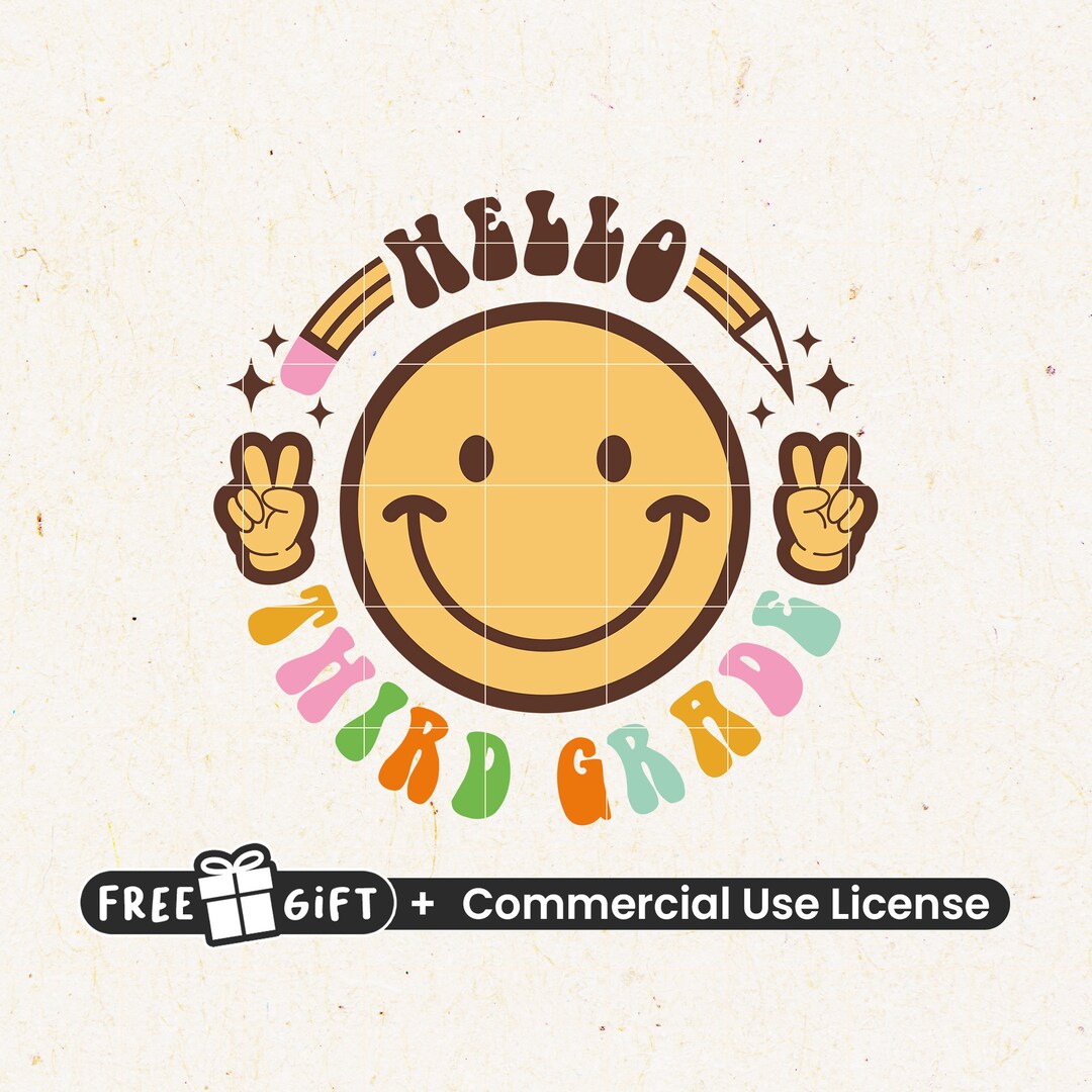 Hello Third Grade Retro Smiley Face Svg Png, Hello School Svg, Back to ...