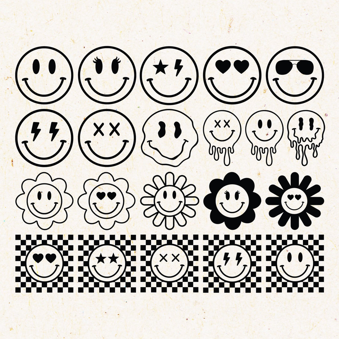 Retro Groovy Smiley Face Svg Bundle, Drippy Smiley Svg, Melting Smiley ...