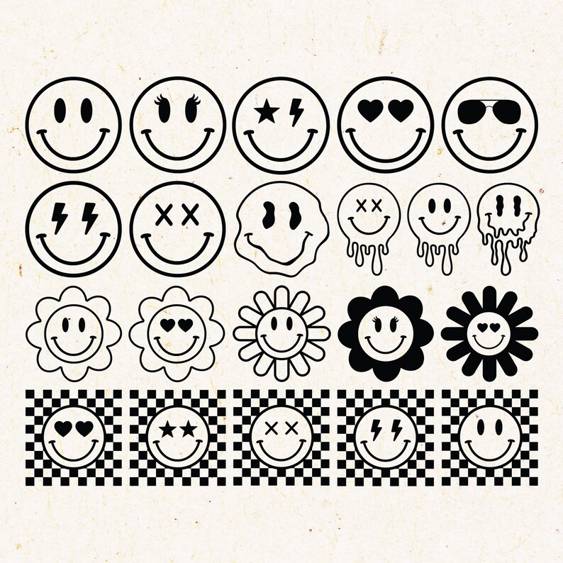 Retro Groovy Smiley Face Svg Bundle, Drippy Smiley Svg, Melting Smiley ...