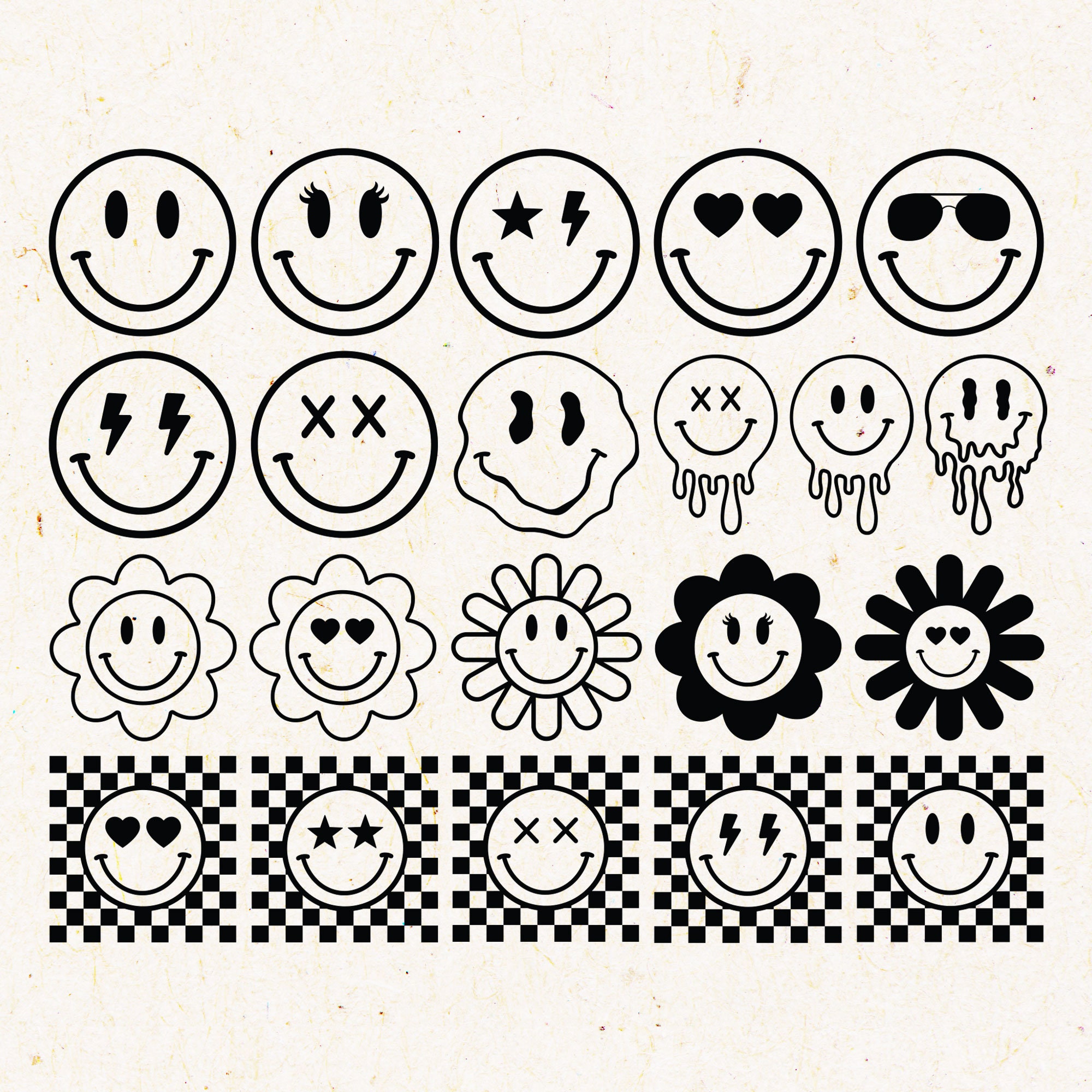 Retro Groovy Smiley Face Svg Bundle, Drippy Smiley Svg, Melting Smiley ...