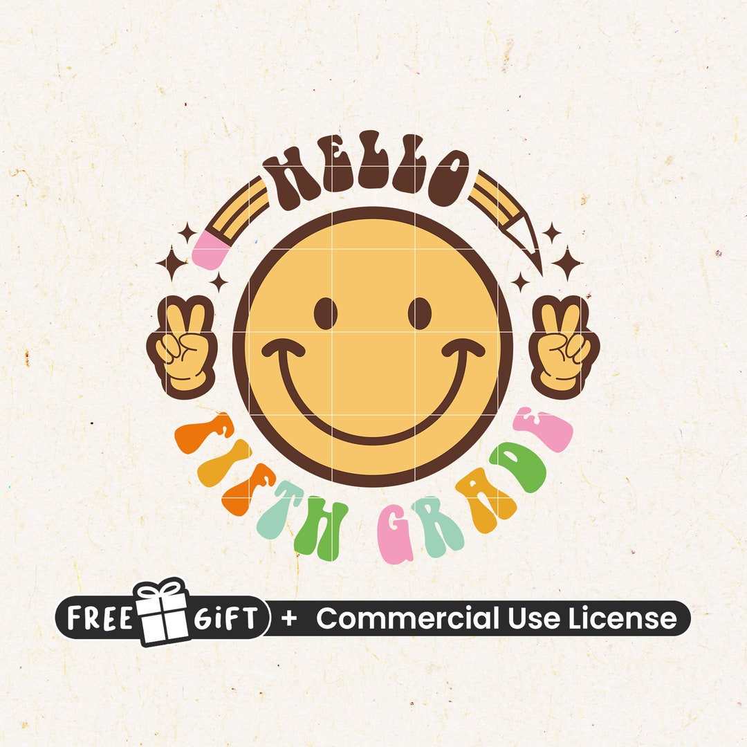 Hello Fifth Grade Retro Smiley Face Svg Png, Hello School Svg, Retro ...