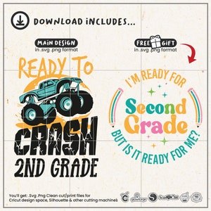 Ready to Crash Second Grade Svg Png, Monster Truck Png, Boys First Day ...