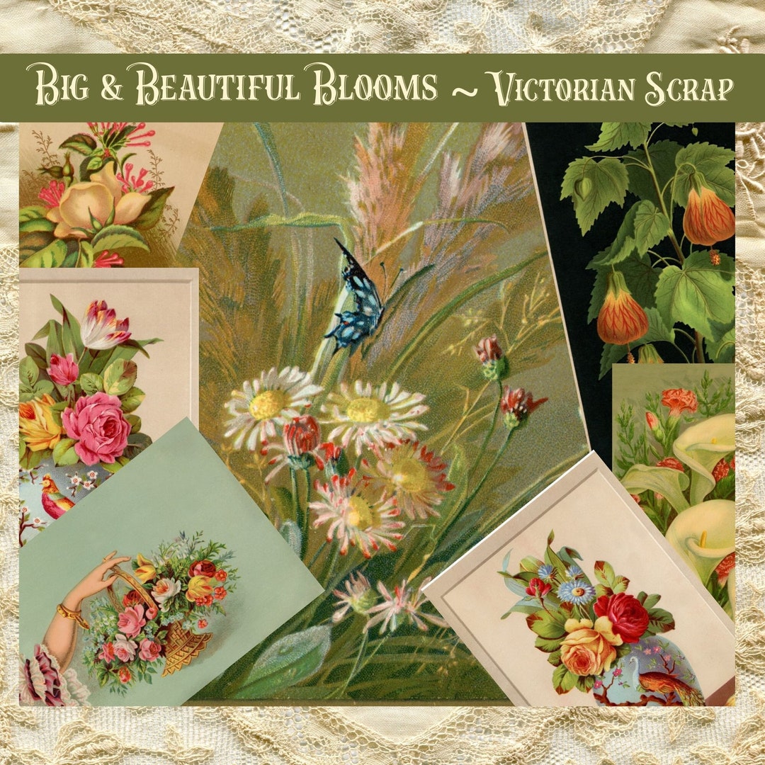 Big & Beautiful Blooms Victorian Scrap DIGITAL KIT 1800s Ephemera Junk ...