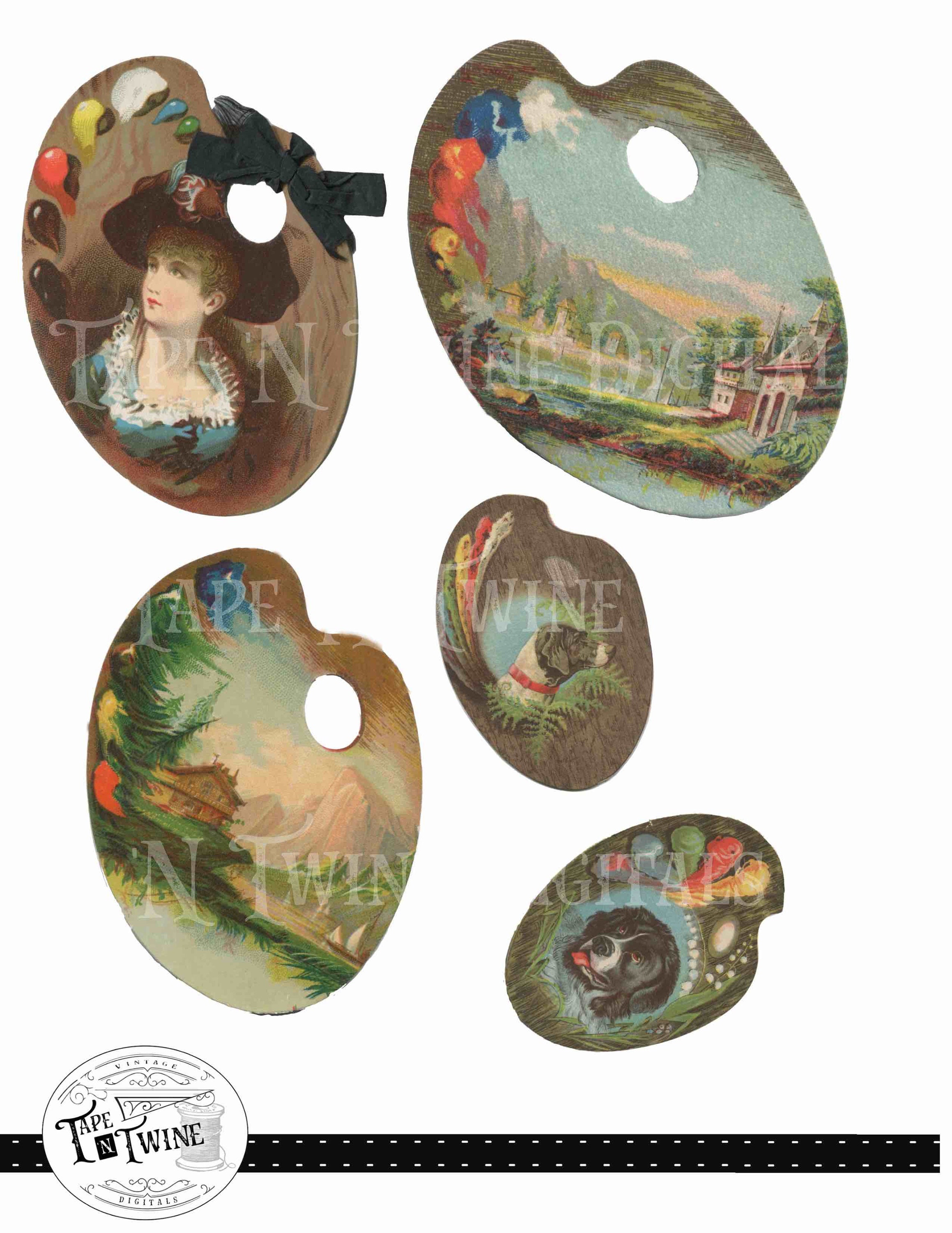 Victorian Artist Pallet Cards -*DIGITAL SHEET* Hi-res - 1800s Ephemera ...