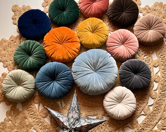 Round Velvet Cushions Bright Colours - Etsy