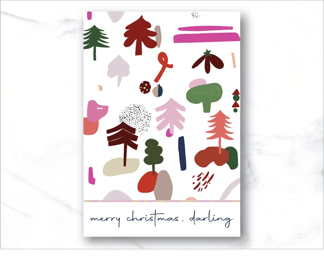 Printable Mini Cookie Card 3.5 X 5 Modern Christmas Pattern Merry ...
