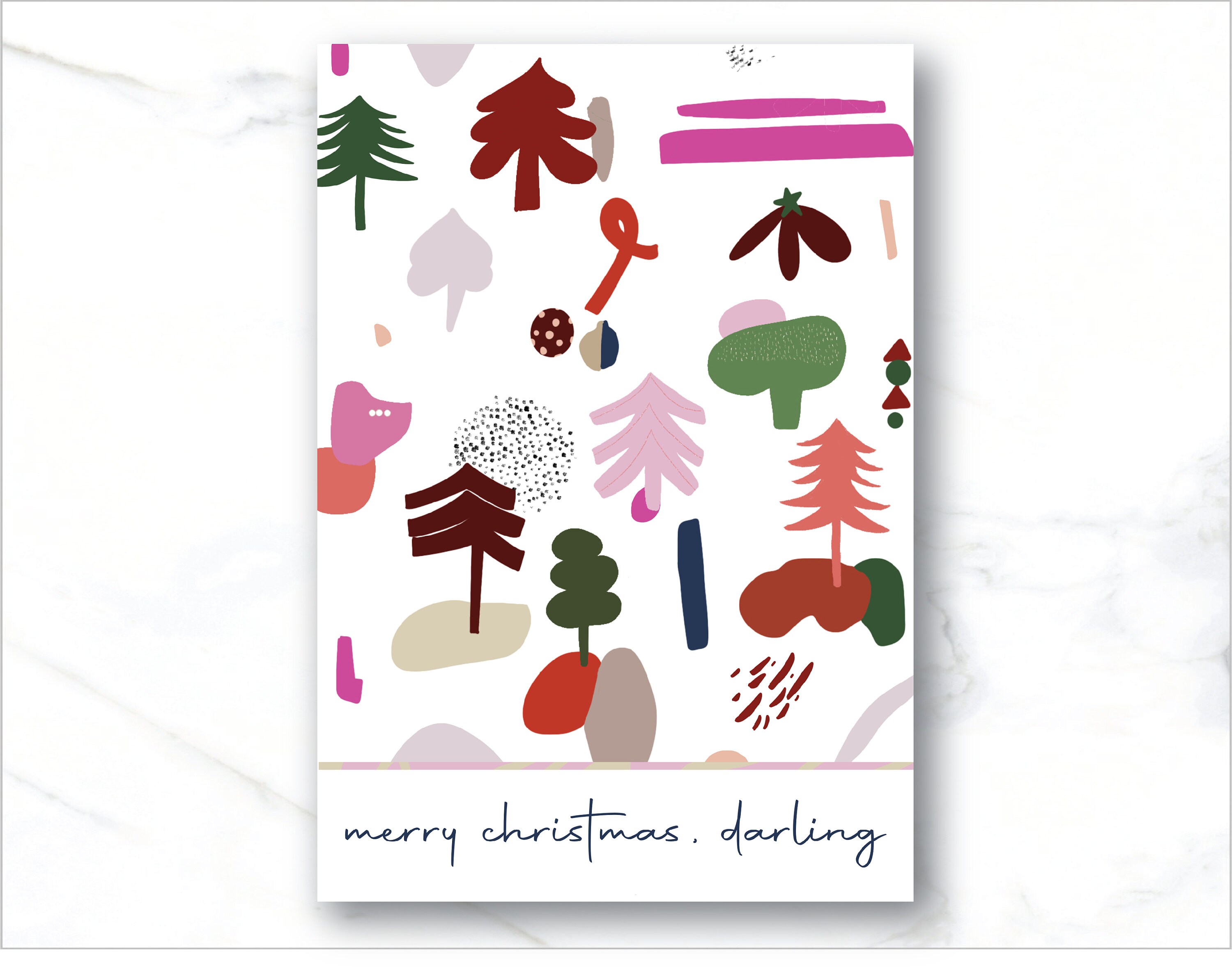 Printable Mini Cookie Card 3.5 X 5 Modern Christmas Pattern Merry ...