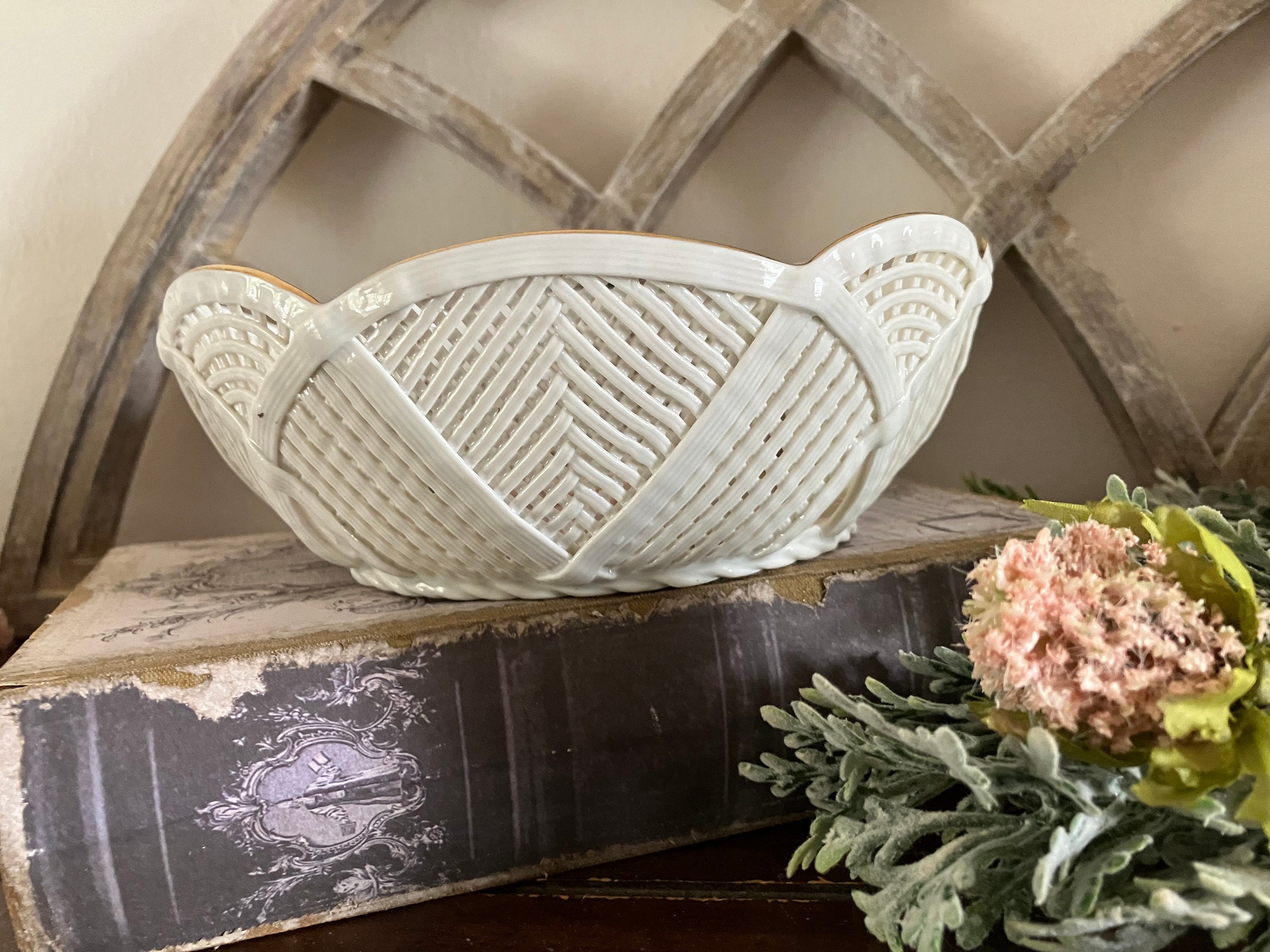 Vintage Apulum Lucru Manuel Porcelain Hand Painted Floral Reticulated ...