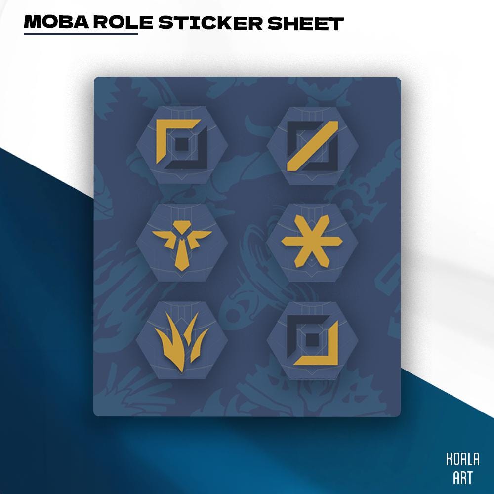 MOBA Role Icons Sticker Sheets - Bot, Support, Jungle, Mid, Top. Fill ...