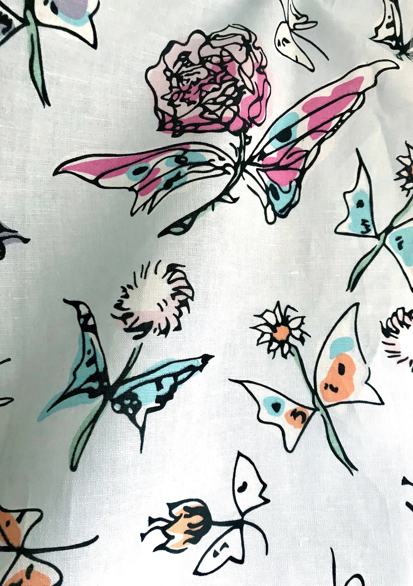 Cecil Beaton Fabric 'BEATON FLOWERFLY'. Sky Blue on - Etsy