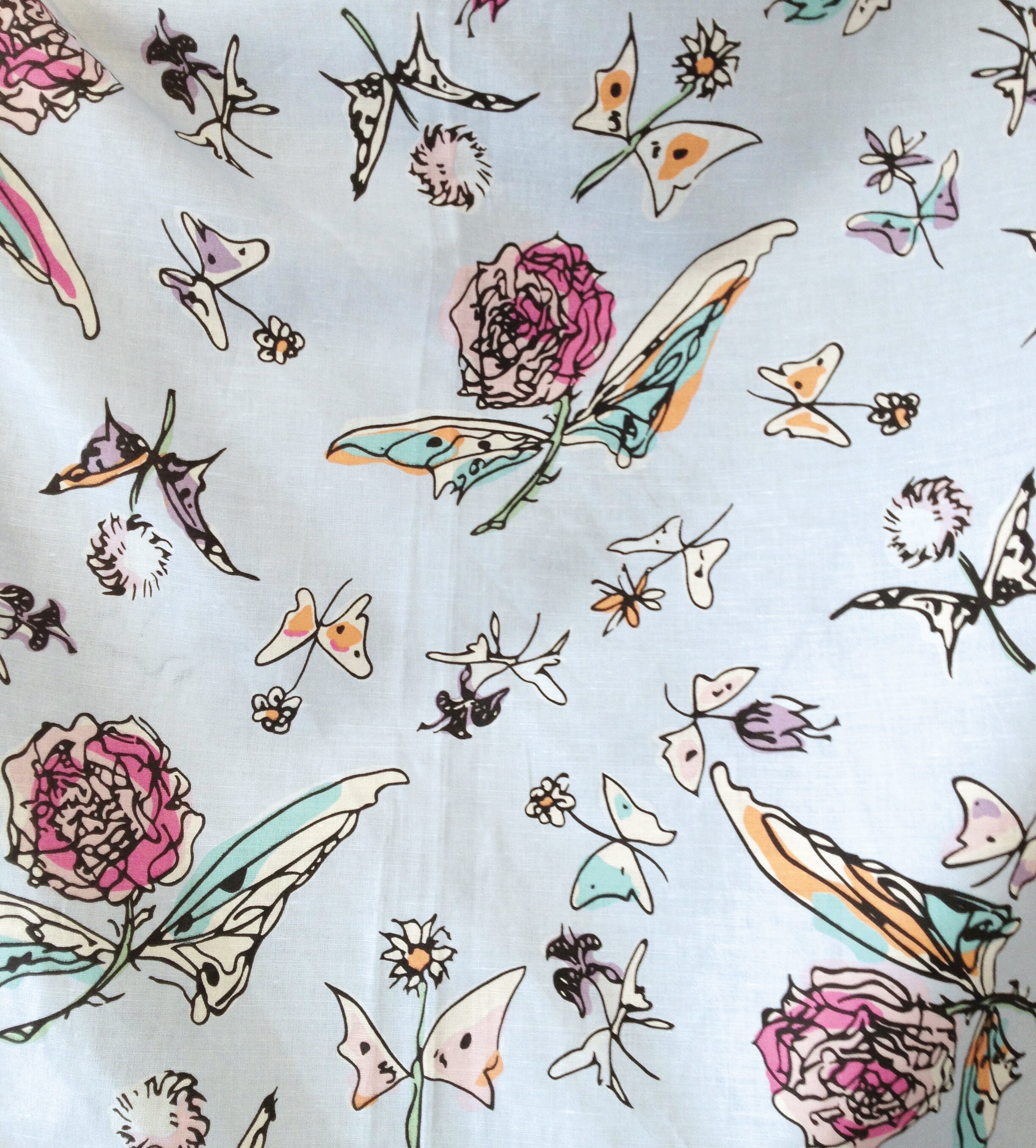 Cecil Beaton Fabric 'BEATON FLOWERFLY'. Sky Blue on - Etsy