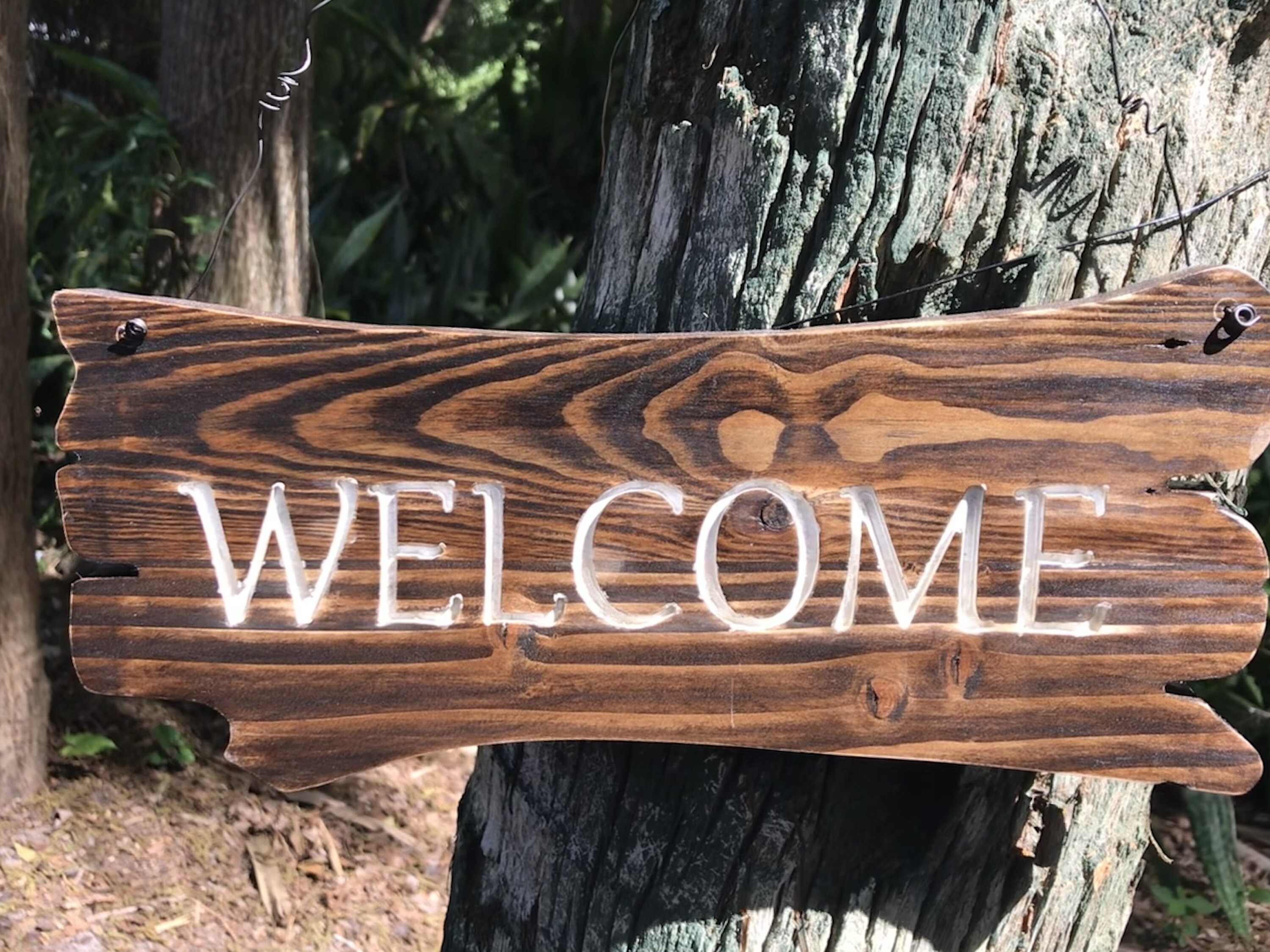 Personalized Custom Log-shaped Sign Reclaimed Wood Epoxy Inlay Name ...