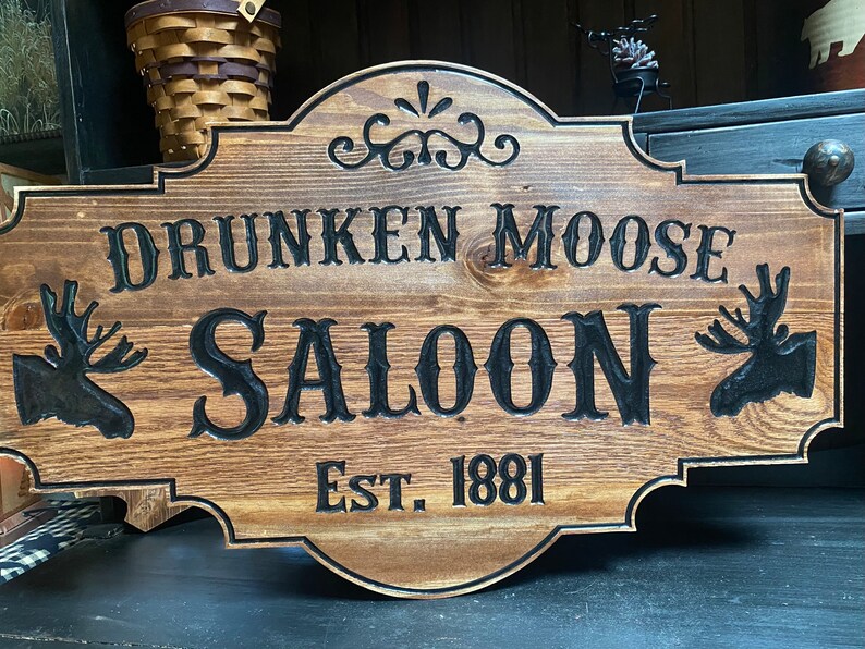 Drunken Moose Saloon Solid Wood Sign Handcrafted Rustic Decor ,epoxy ...