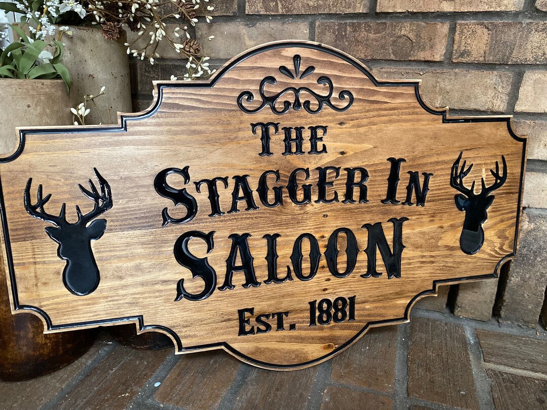 Personalized Stagger in Saloon Sign: Rustic Western Decor With Deer - Etsy