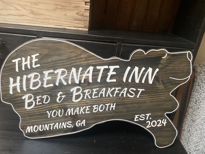Personalized Sleepy Bear Shaped Sign hibernate Inn Bed & Breakfast ...