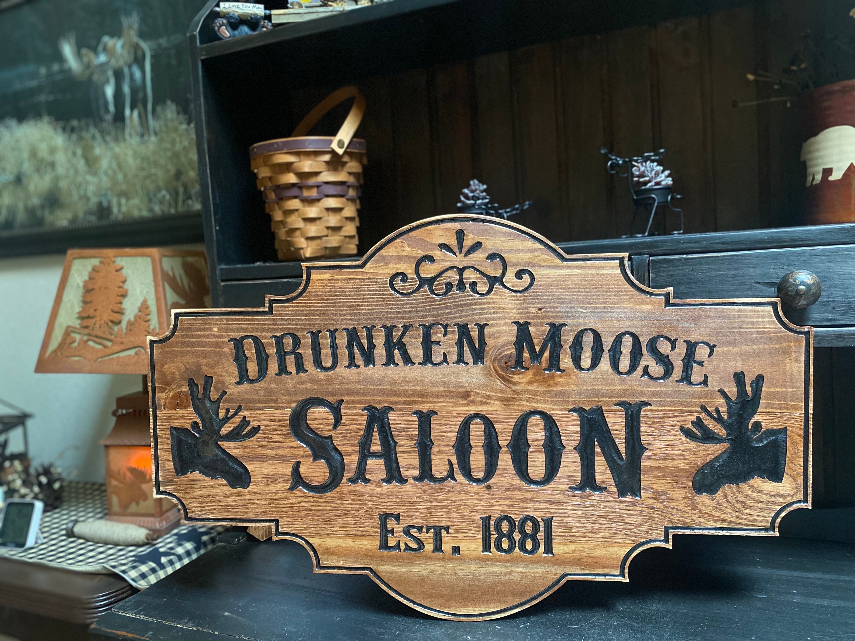 Drunken Moose Saloon Solid Wood Sign Handcrafted Rustic Decor ,epoxy ...