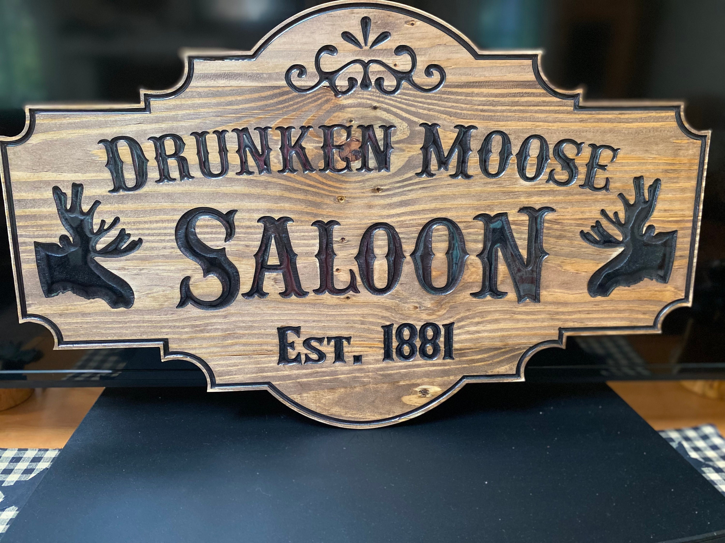 Drunken Moose Saloon Solid Wood Sign Handcrafted Rustic Decor ,epoxy ...