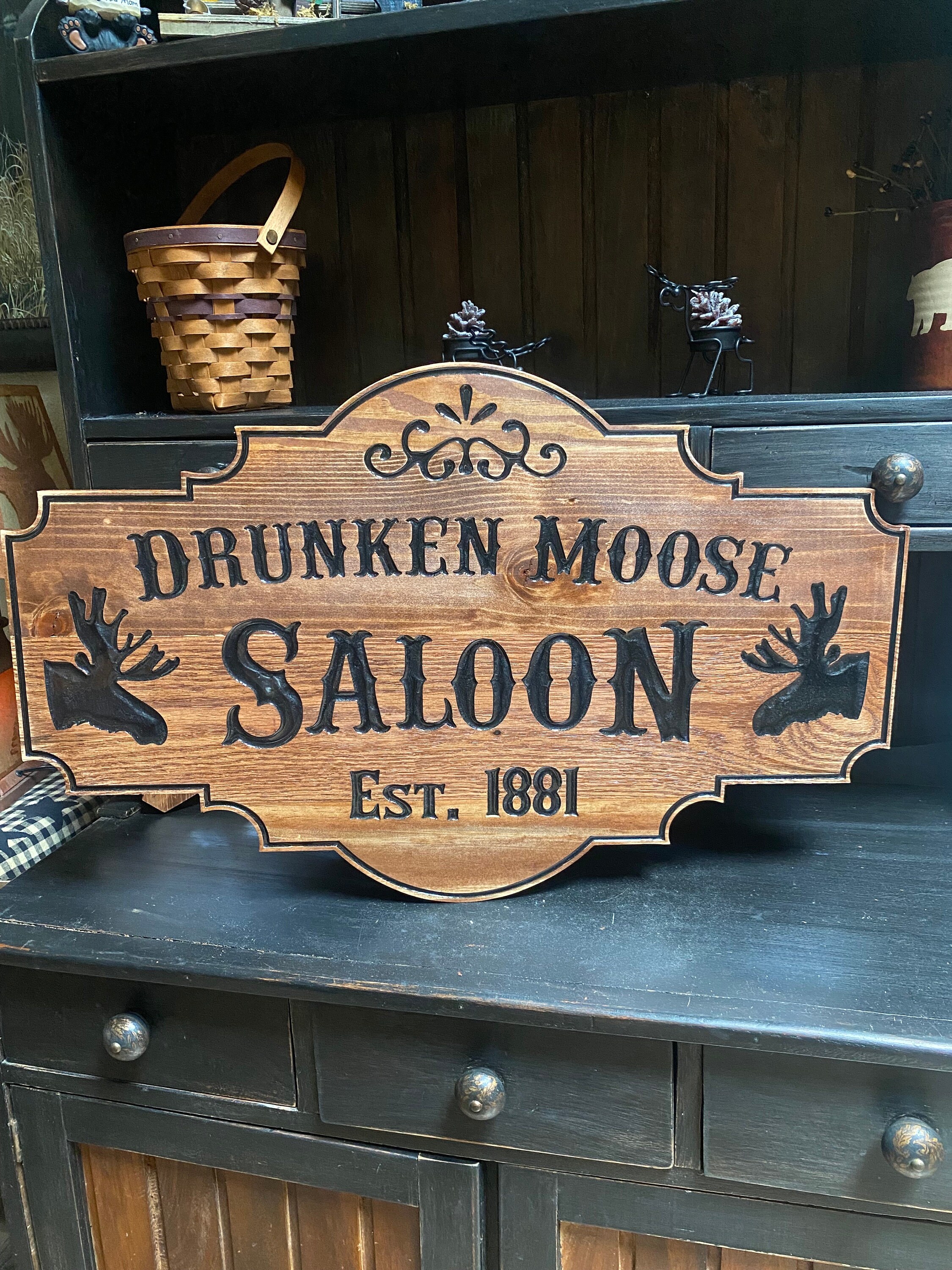 Drunken Moose Saloon Solid Wood Sign Handcrafted Rustic Decor ,epoxy ...
