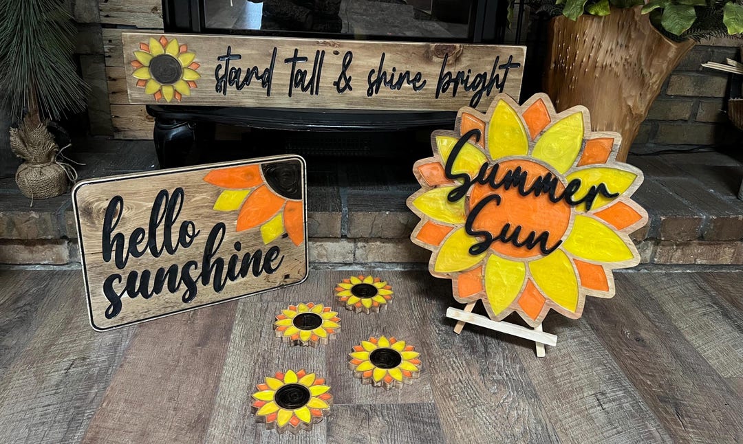 Sunflower Home Decor Collection | Rustic Wood Signs | Resin Inlay ...