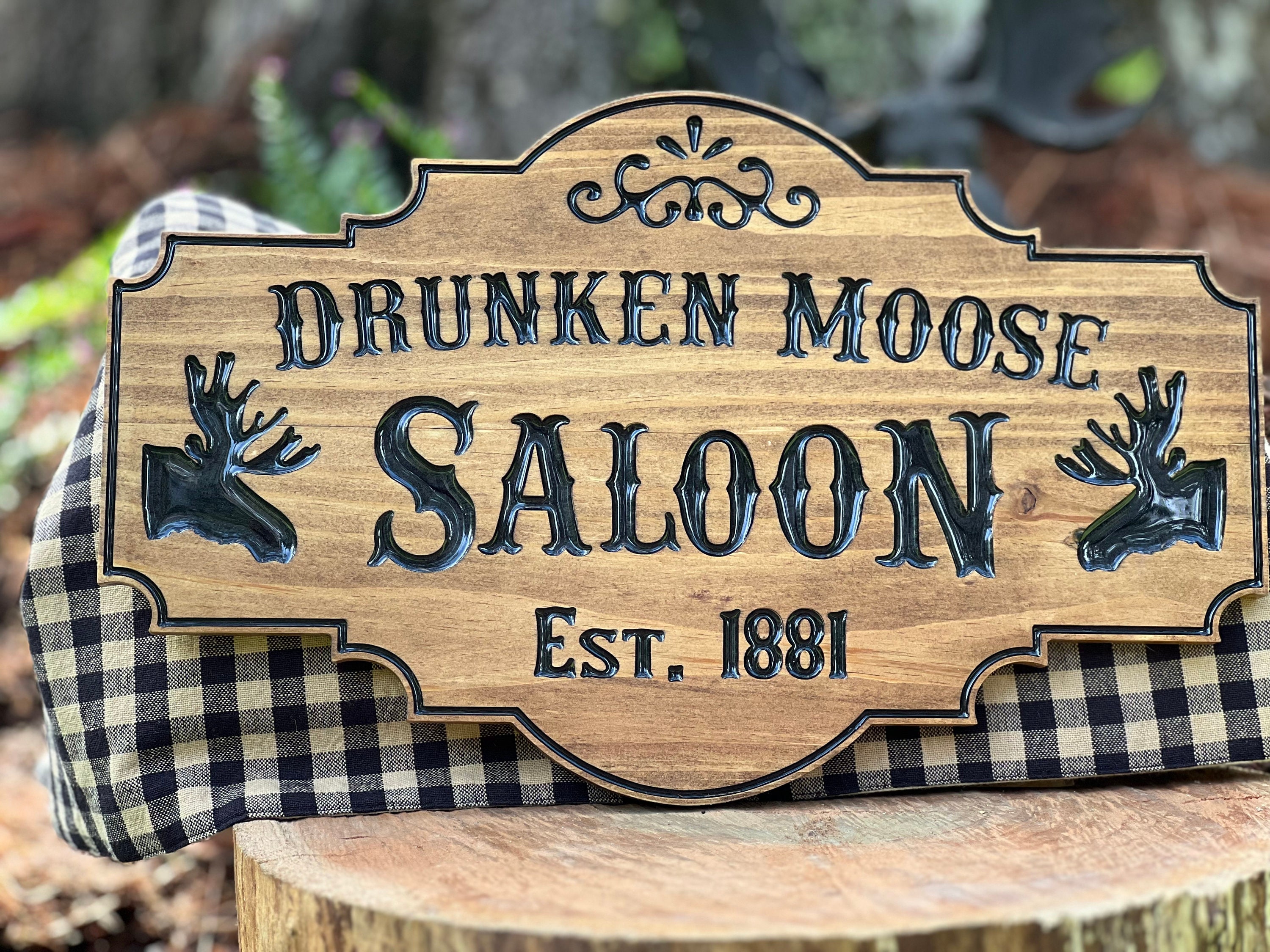 Personalized Drunken Moose Saloon Sign: Solid Pine Wood Bar Decor - Etsy