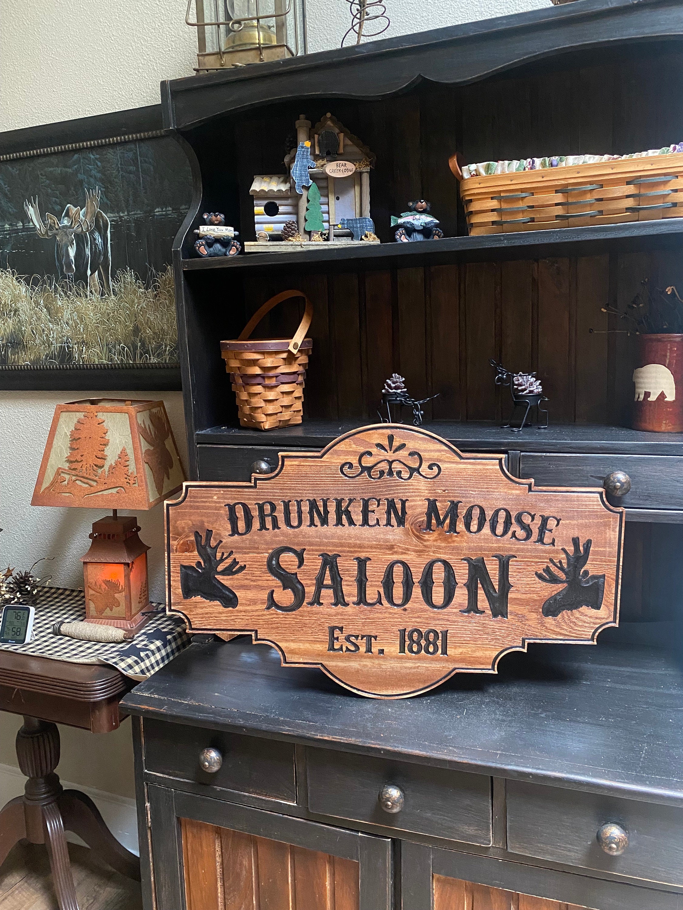 Drunken Moose Saloon Solid Wood Sign Handcrafted Rustic Decor ,epoxy ...