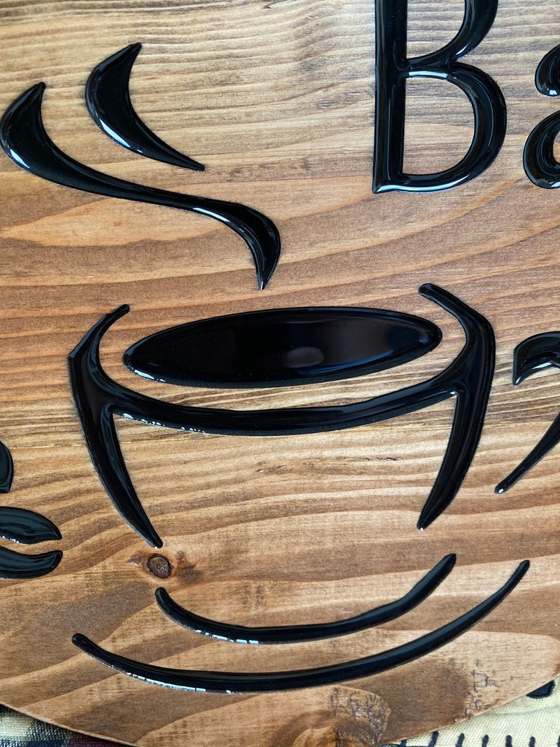 Personalized Coffee Bar Sign: Round Pine Wood With Resin Inlay - Etsy