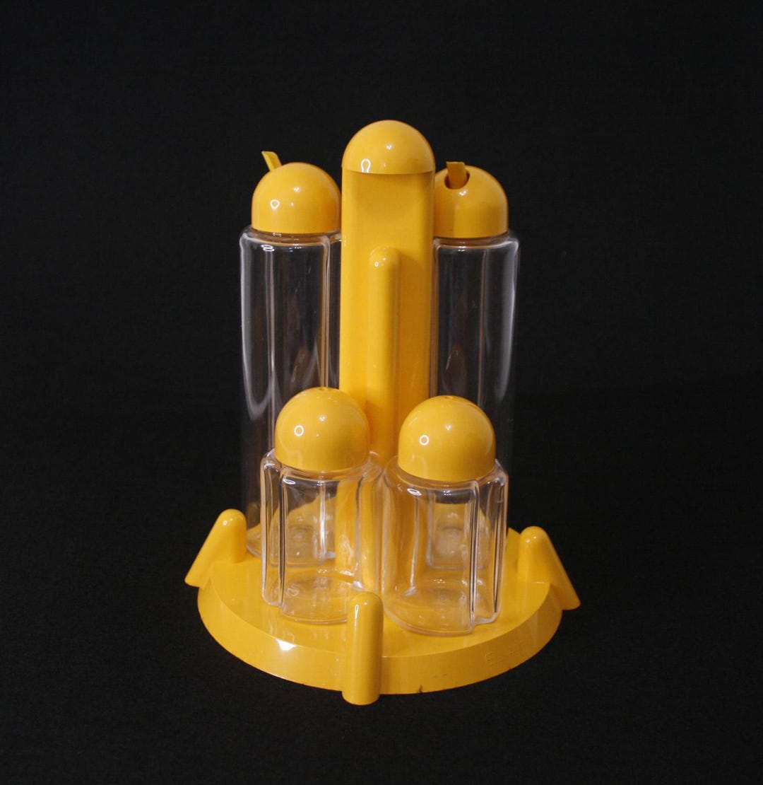Guzzini Vintage Yellow Cruit Set Oil Vinegar Salt Pepper Made in Italy ...