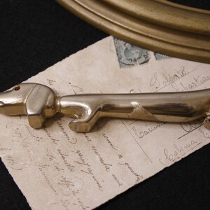 Vintage Brass Dachshund Dog Paperweight With Red Eyes Sausage Dog ...