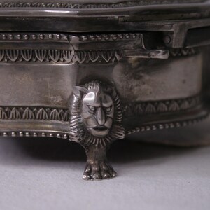 Vintage Lion Footed Jewelry Box Silver Tone Trinket Box With Red Velvet ...