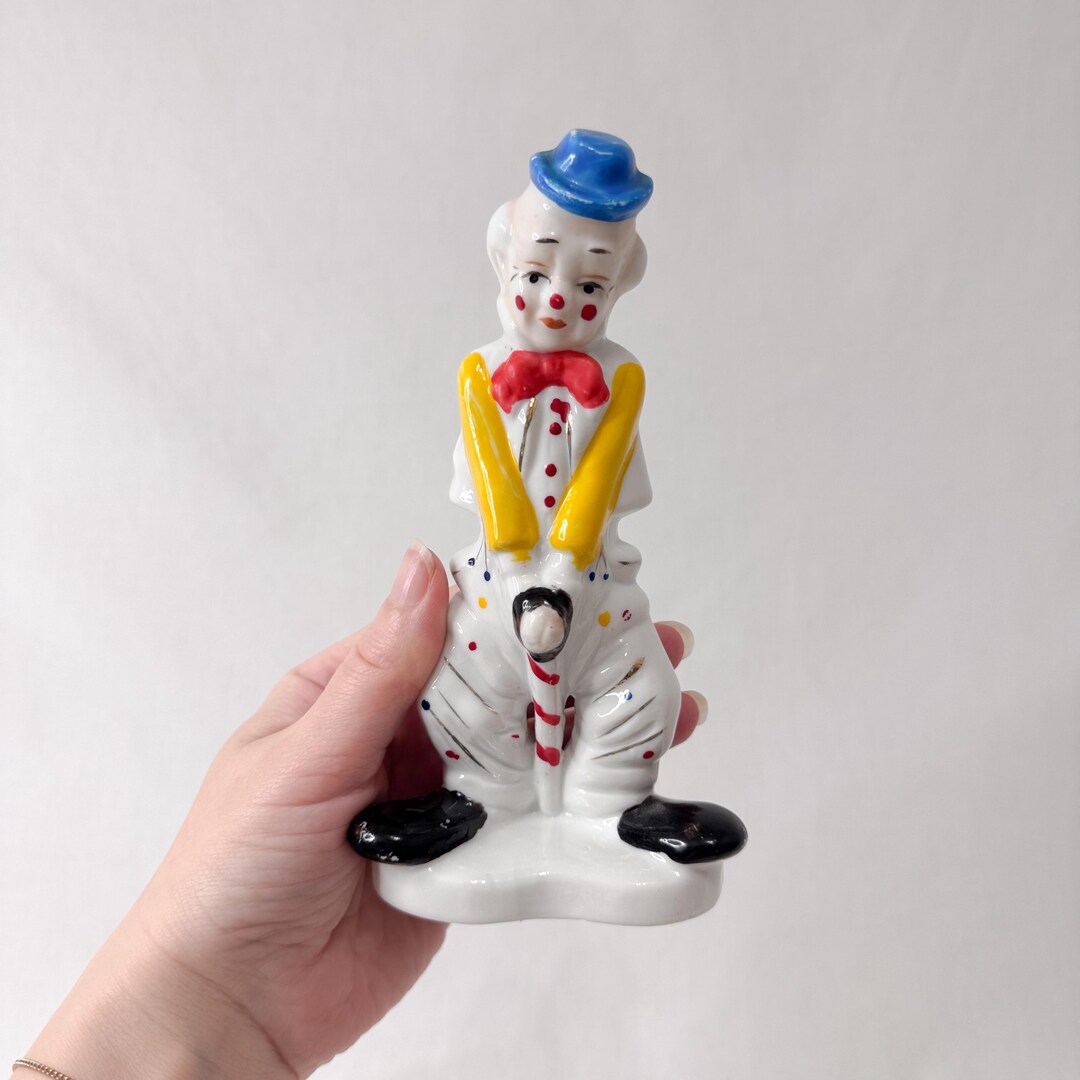 70s Vintage Porcelain Clown With Cane Figurine Hand-painted Red Bow Tie ...