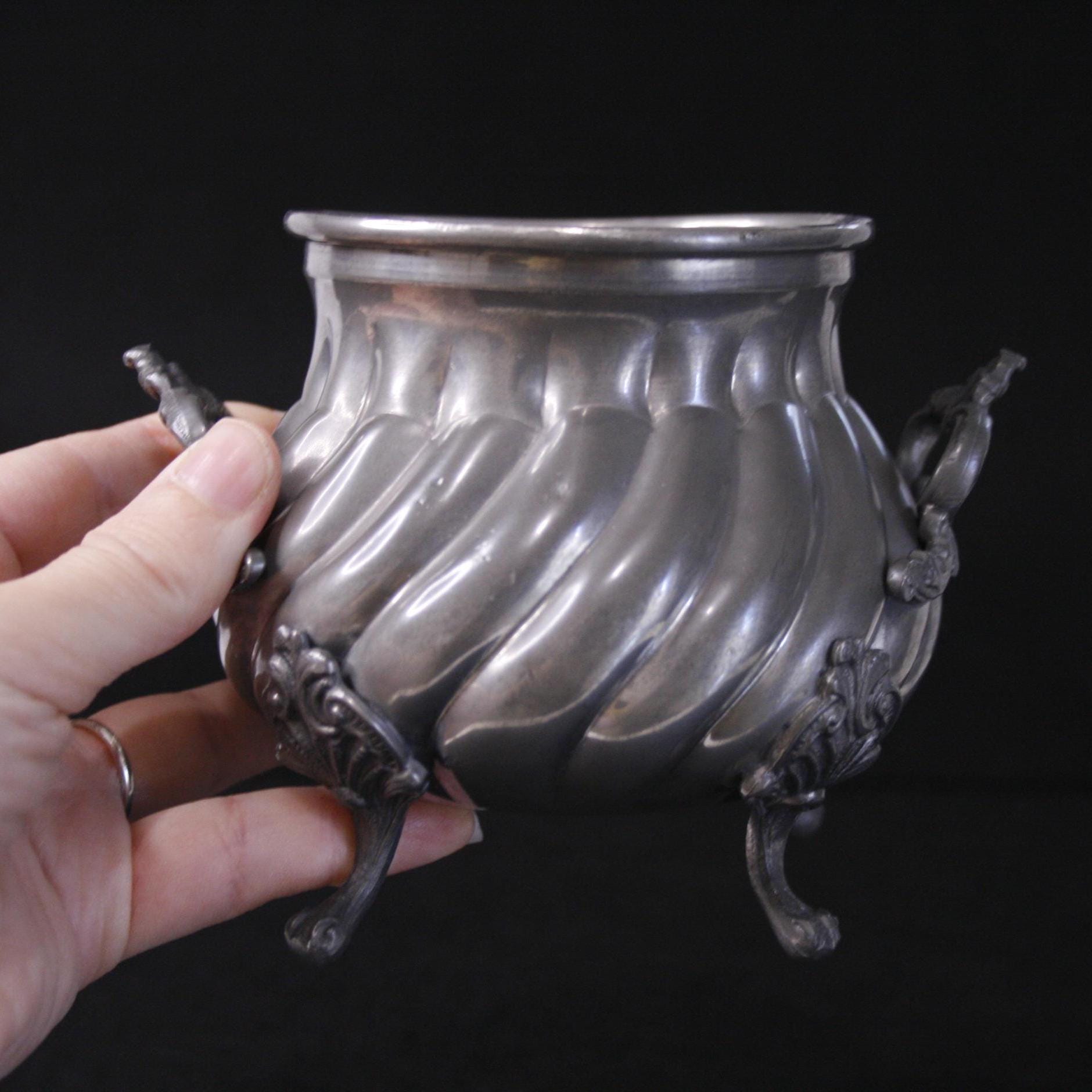 Vintage Pewter Footed Bowl Italian Flower Pot With Handles Small Pewter ...